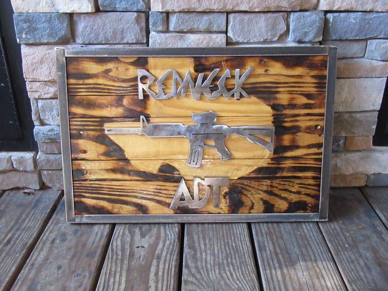 Redneck Security Sign-wood & Metal-metal Art-welded Art-scrap - Etsy