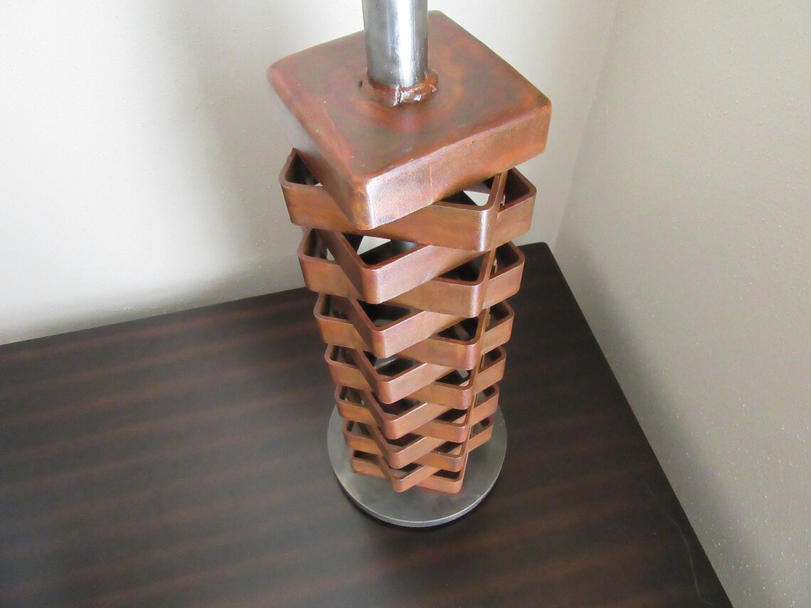 Welded Lamp With Orange Patina-home Decor-welded Art-metal Art-lighting ...