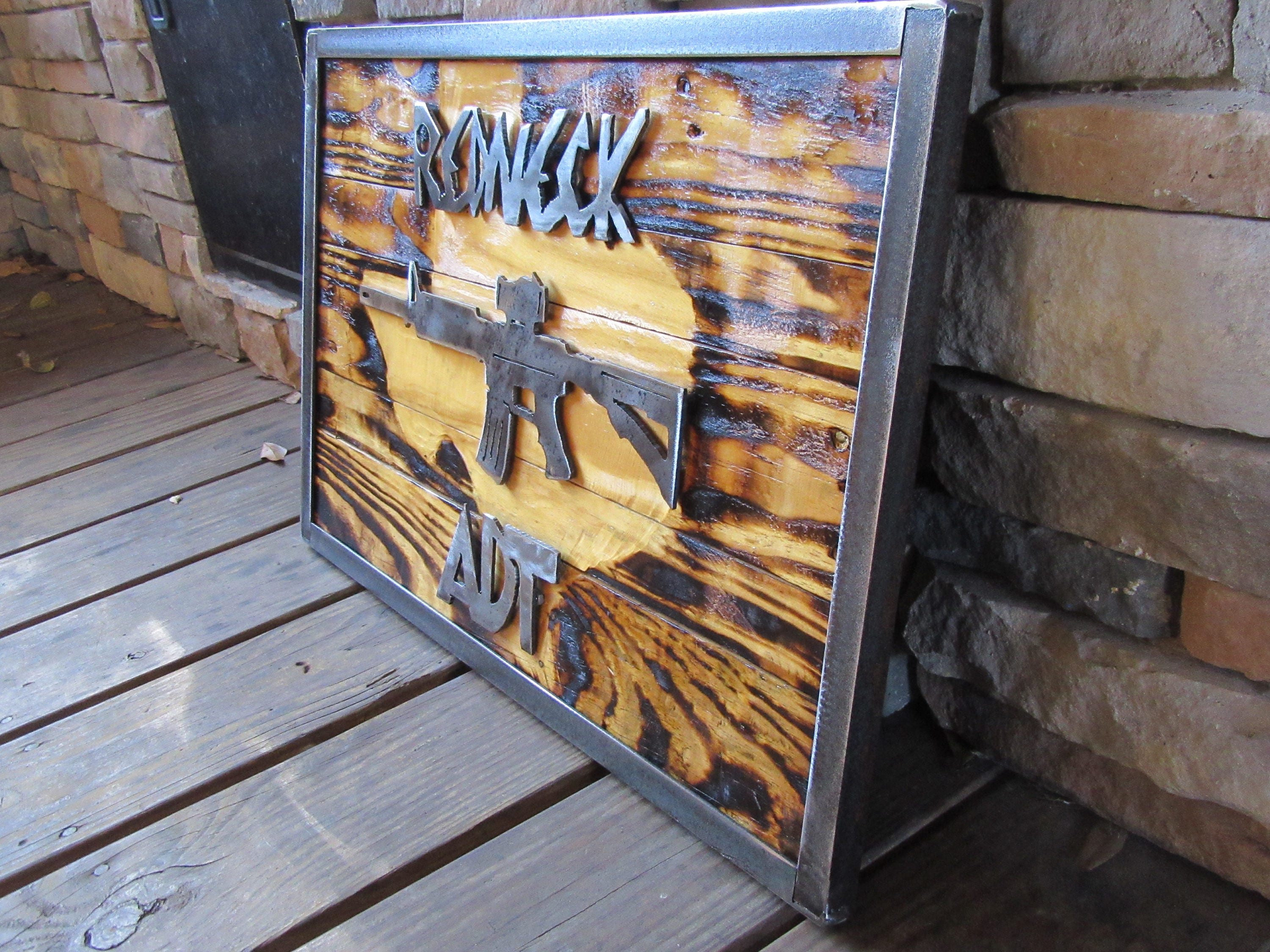 Redneck Security Sign-wood & Metal-metal Art-welded Art-scrap | Etsy