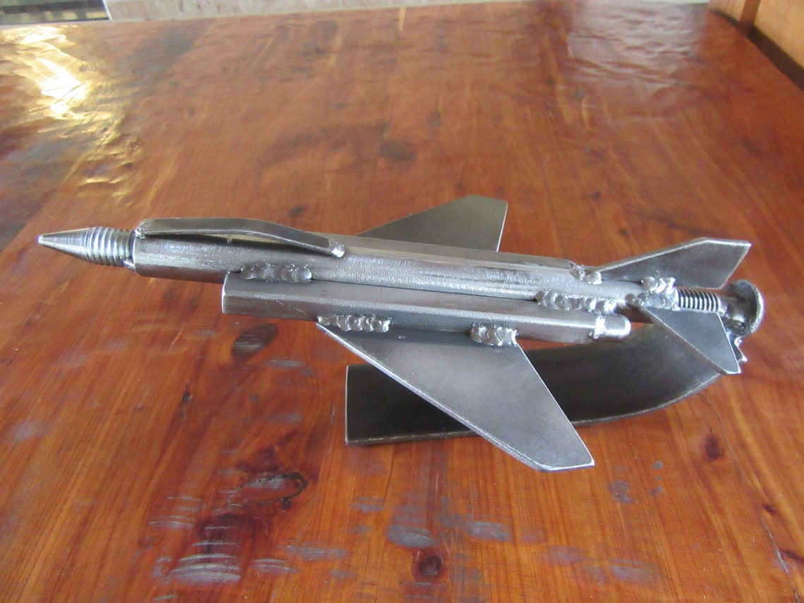 Welded Fighter Jet Sculpture With Solid Steel Display Base | Etsy