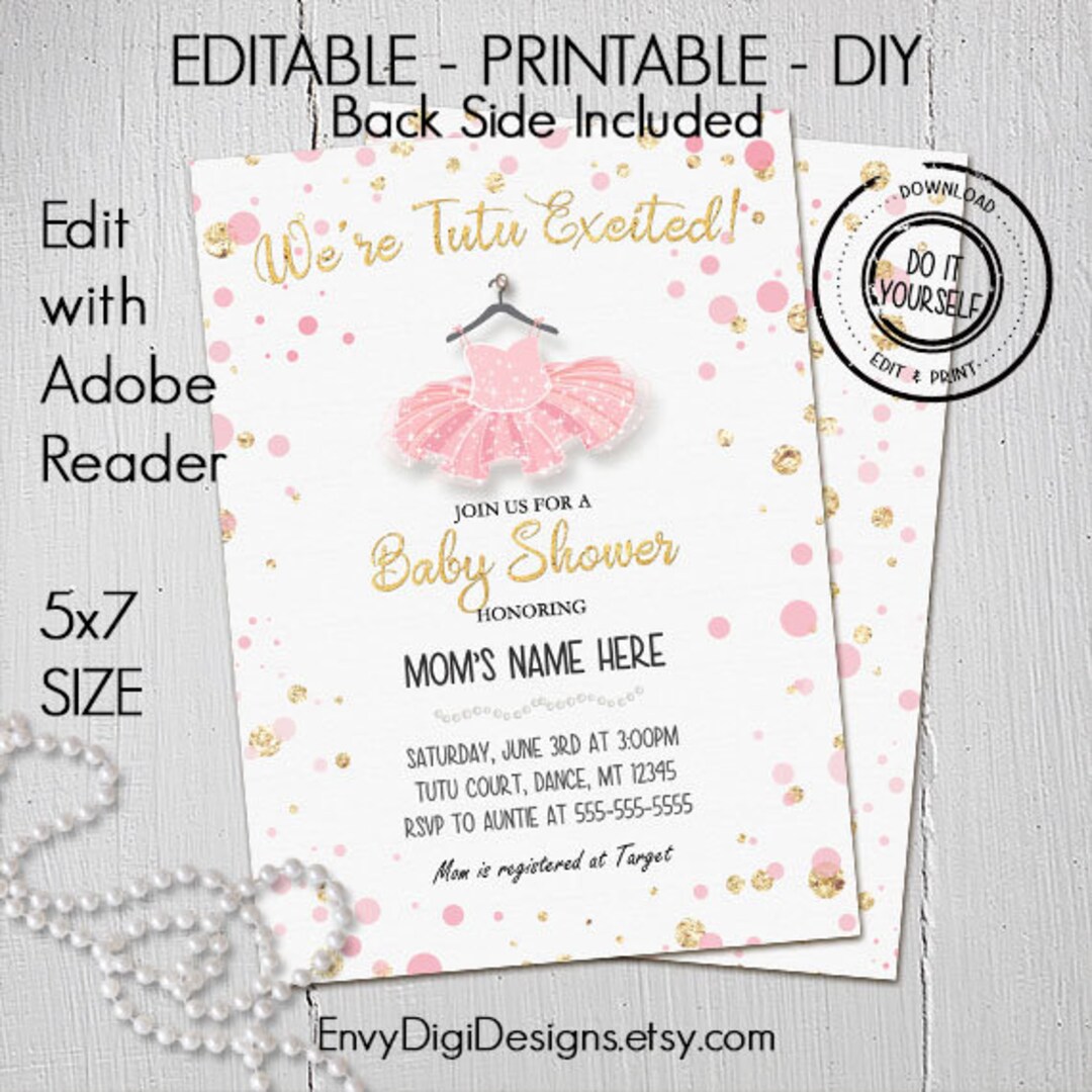 Tutu Baby Shower Invitations, Customize Yourself Instant Download in ...