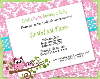 Owl Themed Baby Shower Name the Baby Game Pink and Teal Damask | Etsy