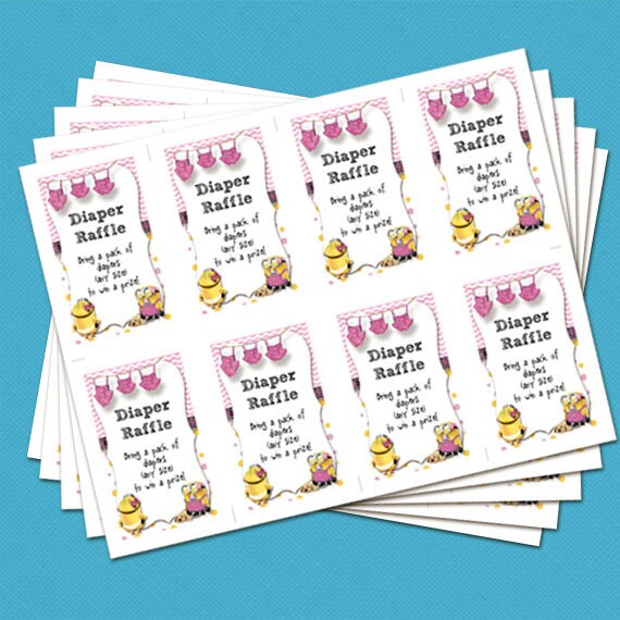 Digital Printable Pink Minion Baby Girl Shower Diaper Raffle - Etsy
