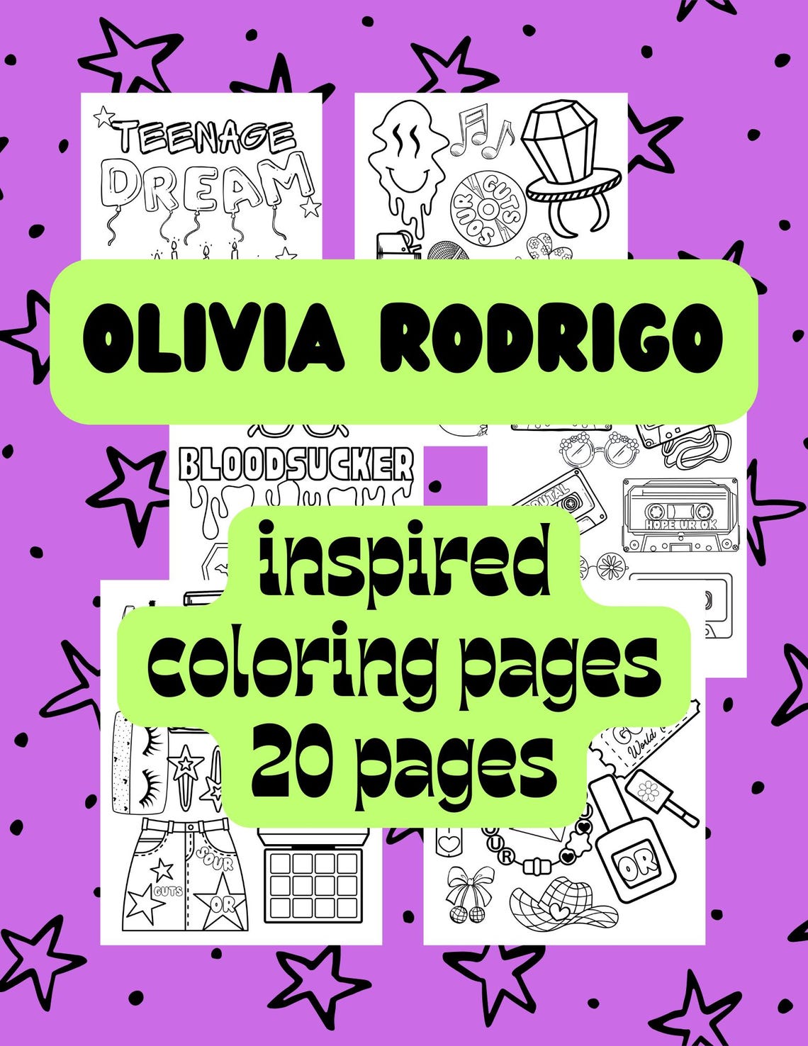 Olivia Rodrigo Inspired Coloring Pages | Spill Your Guts Sour World ...