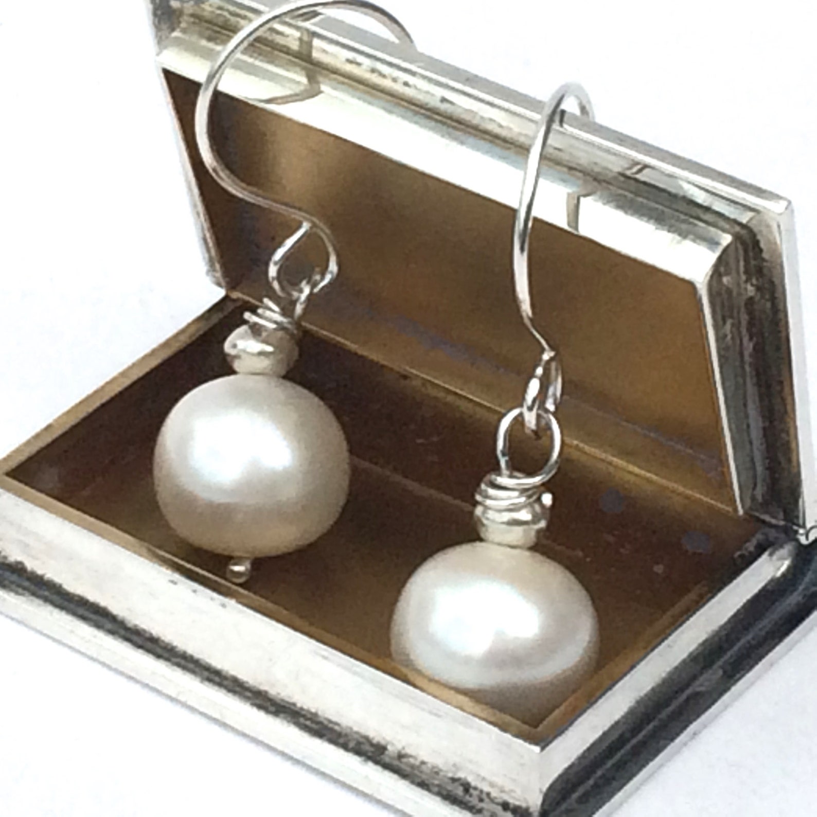 Silver Pearl Earrings Sterling Silver Hook Earrings With - Etsy