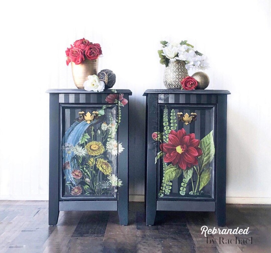 Sold! Unique Funky Mismatched Floral Nightstand Duo or End Tables With ...