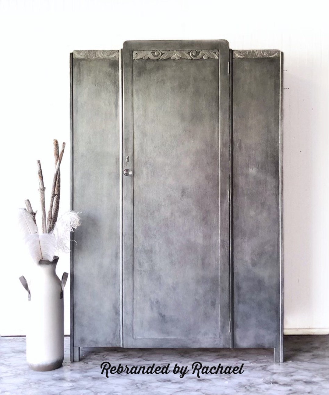 Silver Wardrobe Stylish Metallic Vintage Armoire Closet for Bedroom ...