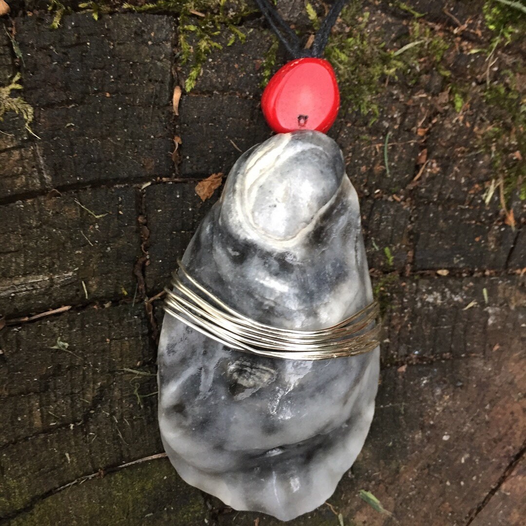 Handmade Shell Pendant. Oyster Shell Strung on Black Cord - Etsy UK