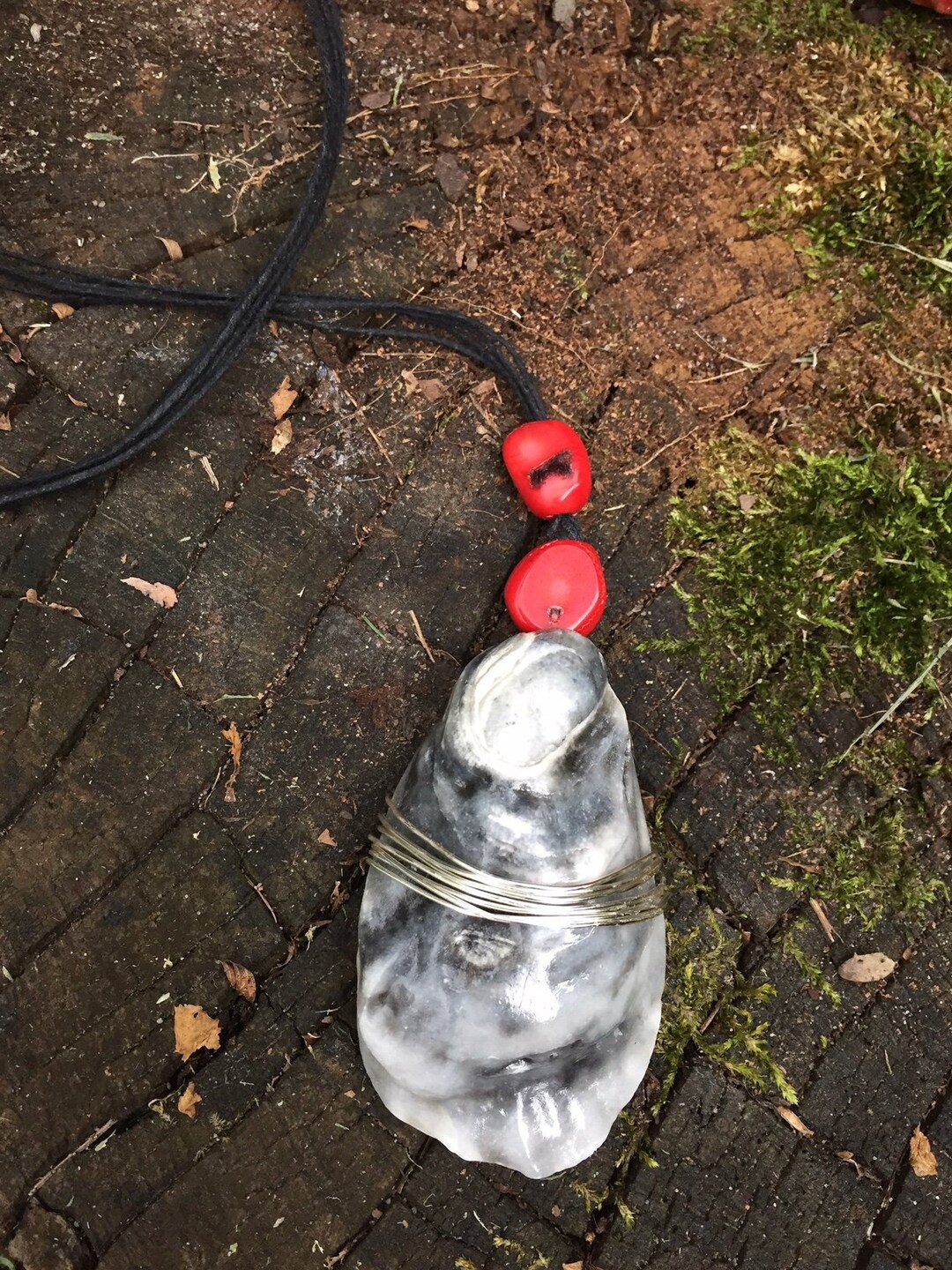 Handmade Shell Pendant. Oyster Shell Strung on Black Cord - Etsy UK