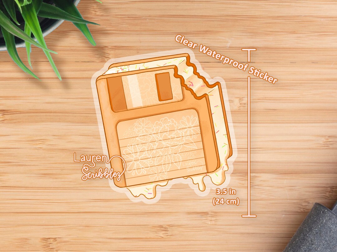 Floppy Disk Ice Cream Sandwich / Large Aesthetic Clear Vinyl Sticker 3. ...