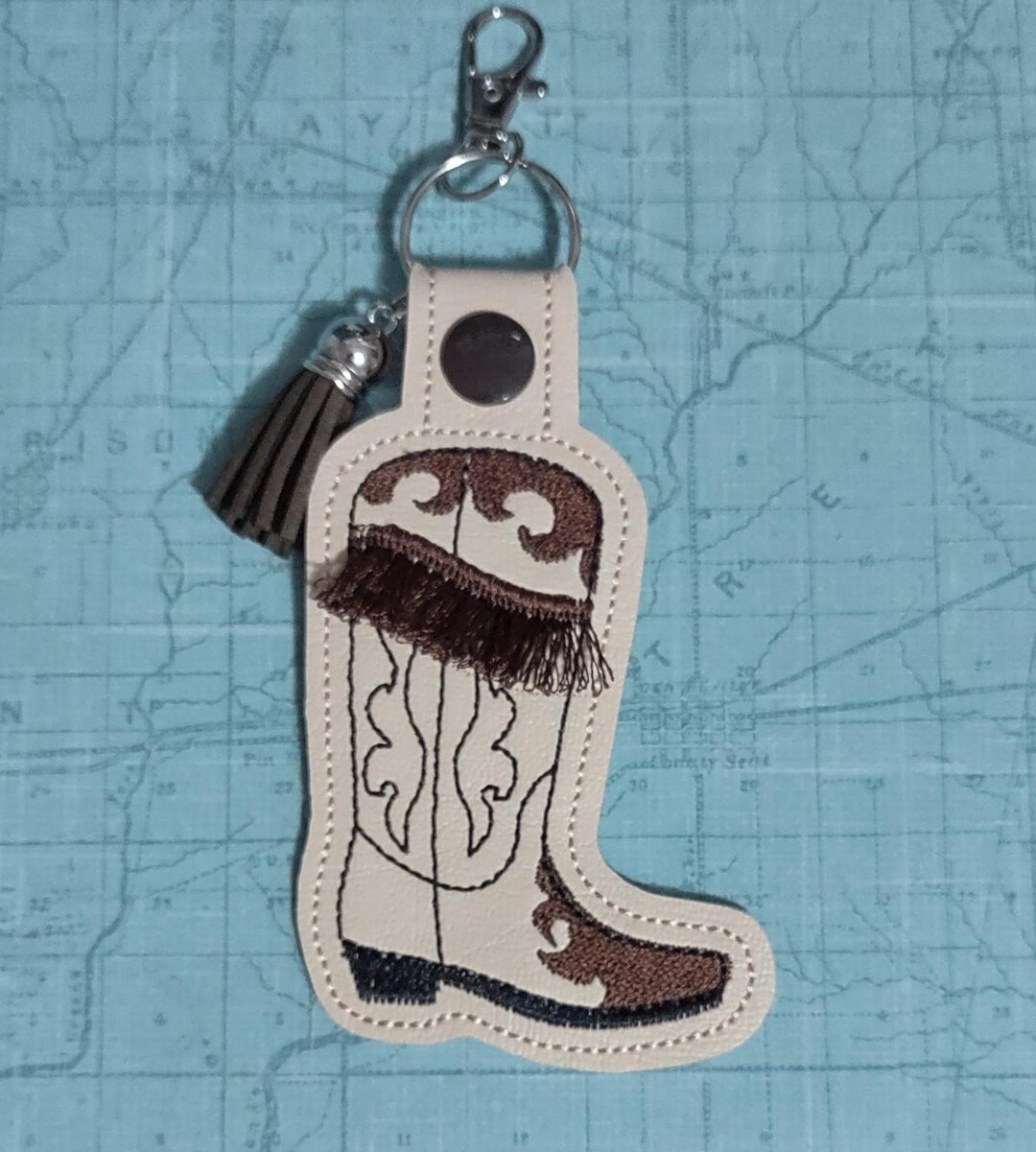 Embroidered Cowboy Cowgirl Boot Key Chain Key Fob With Brown Fringe - Etsy