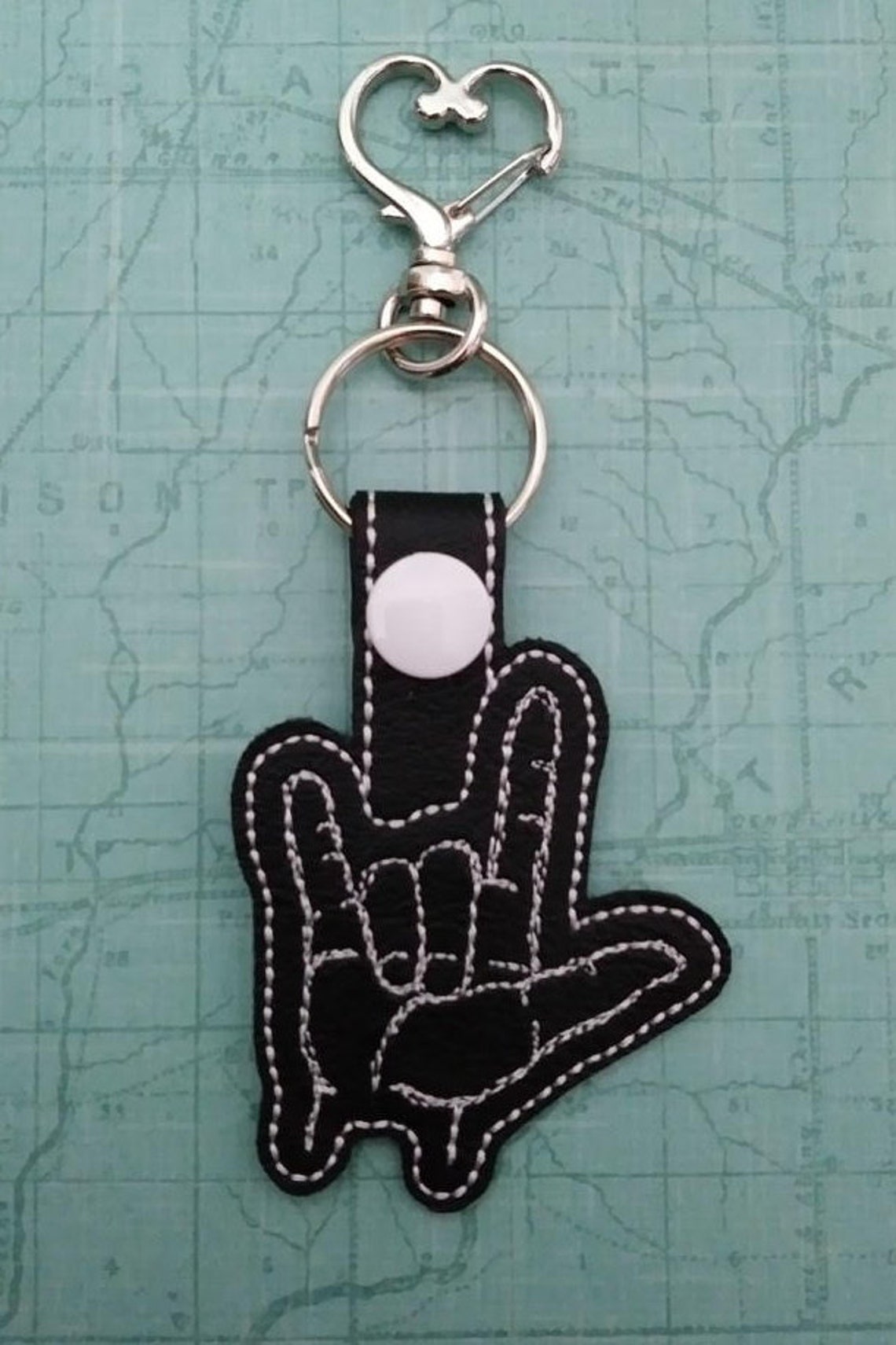 Embroidered I Love You Hand Key Chain Key Fob - Etsy