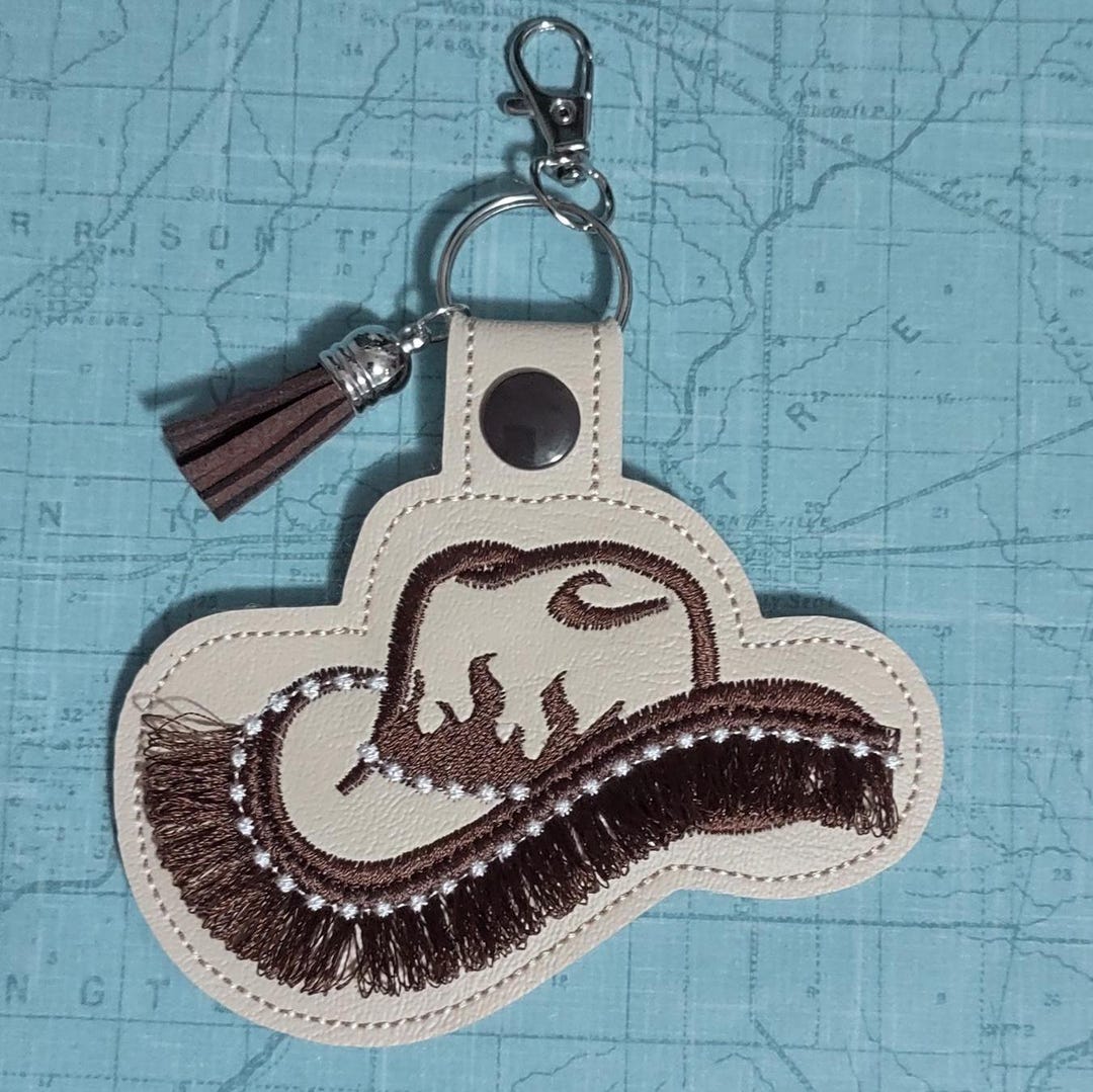 Embroidered Cowboy Cowgirl Hat Key Chain Key Fob With Brown Fringe - Etsy