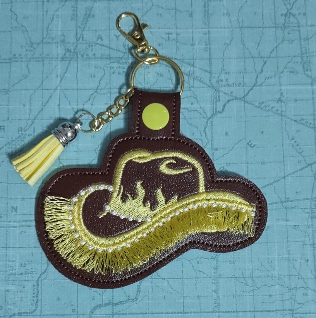 Embroidered Cowboy Cowgirl Hat Key Chain Key Fob With Yellow Fringe - Etsy