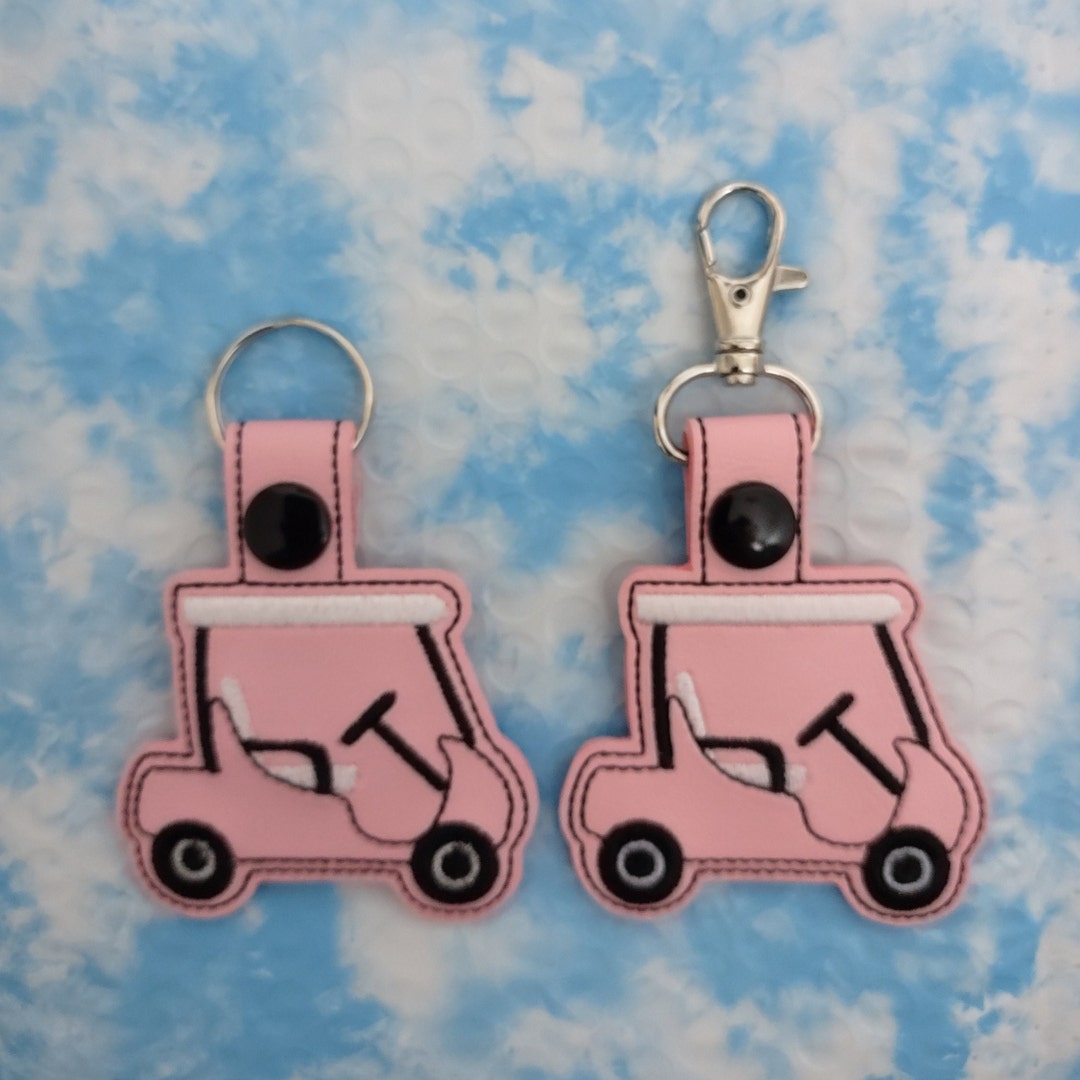 Embroidered Pink Golf Cart Shaped Key Chain Keychain Fob - Etsy