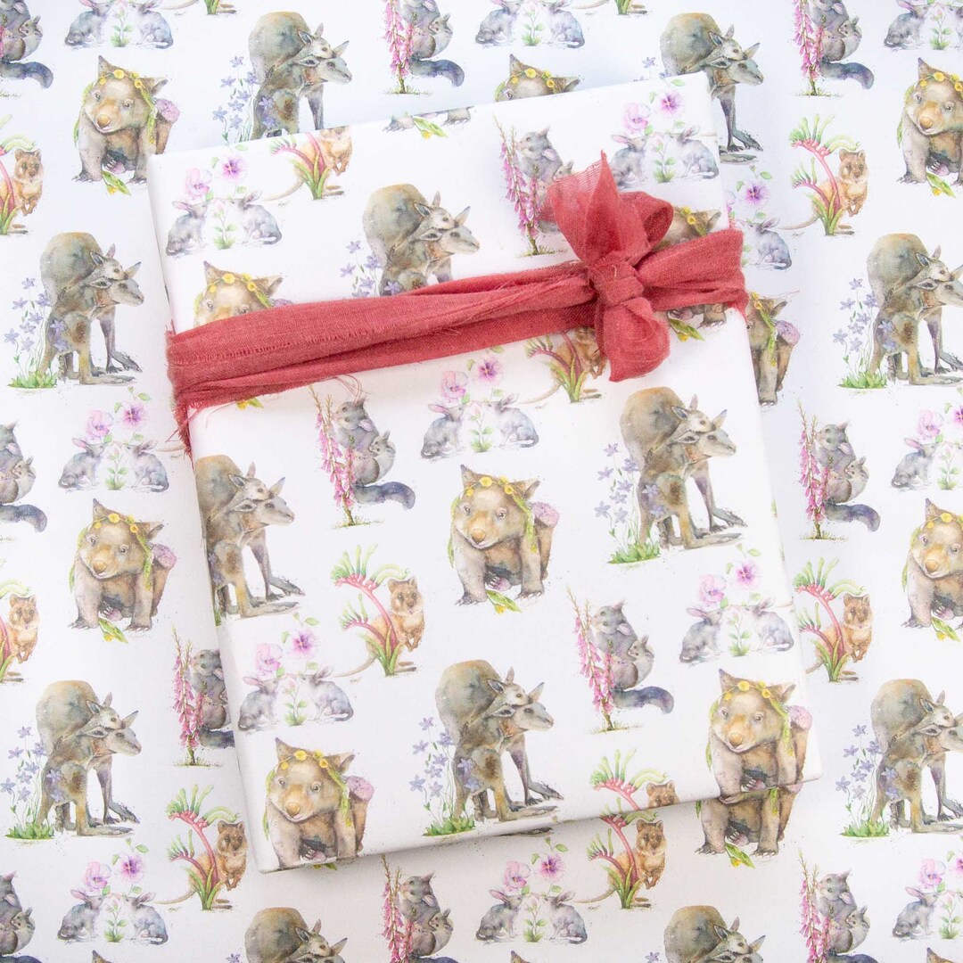 Wombat & Kangaroo Wrapping Paper Sheets Australian Animals - Etsy