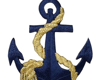 Navy/gold Nautical Anchor With Rope Iron on Patch - Etsy