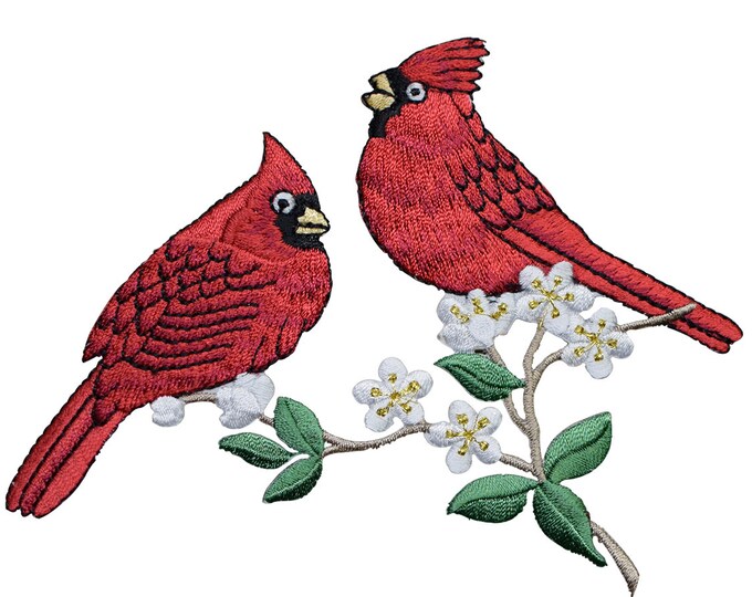 Two Cardinal Birds Applique Patch Branch, Flowers 5.25 iron On - Etsy