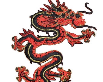 Dragon Patches PAIR of Chinese Red Dragon Patches. Satin - Etsy