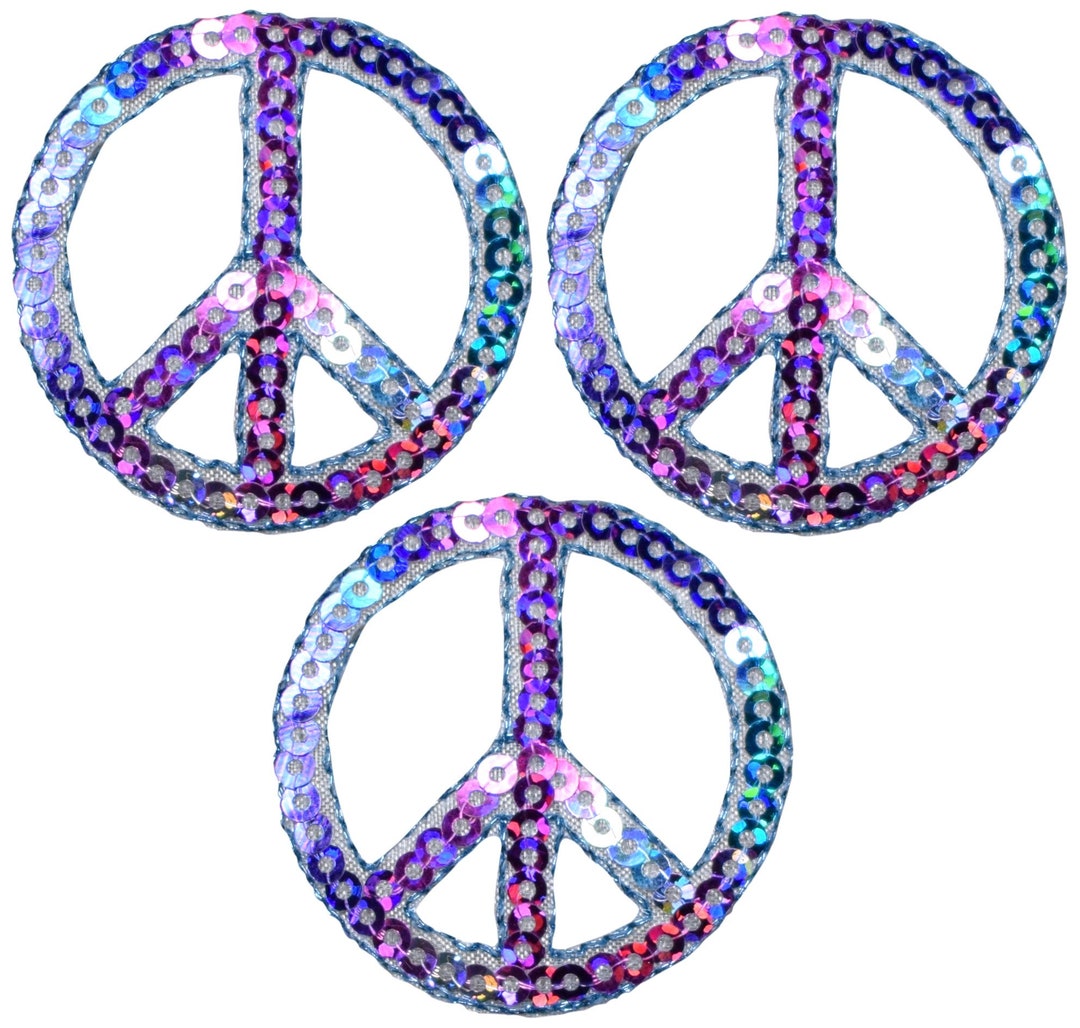 Multicolor Peace Sign Applique Patch - Sequin World Peace 1.5" (3-pack ...