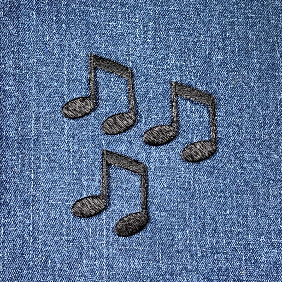 3-pack Double Note Applique Patch - Sheet Music Black Embroidered Badge ...