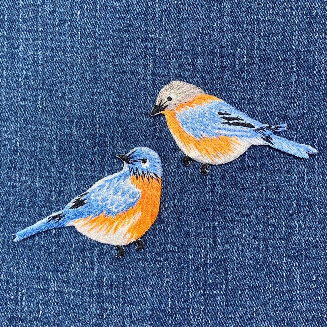 2-pack Bluebird Applique Patch Set - Embroidered Blue Bird Badges (iron ...