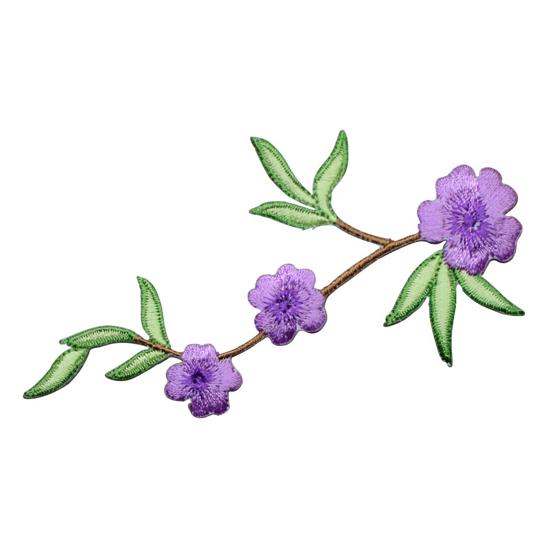 Flower Applique Patch Purple Blooms, Vine Badge 4 iron On - Etsy