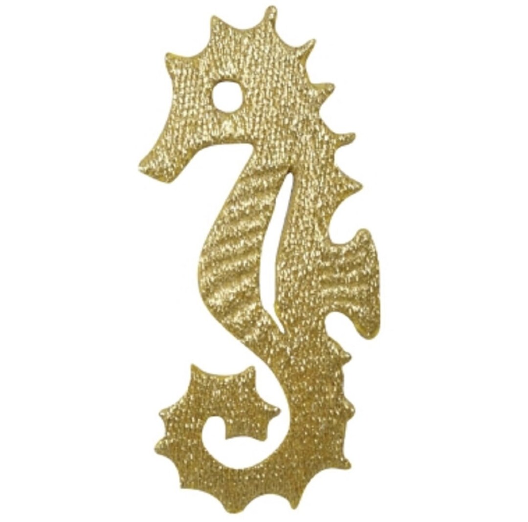 Seahorse Applique Patch Metallic Gold Color, Ocean, Sea, Fish 2.75 iron ...