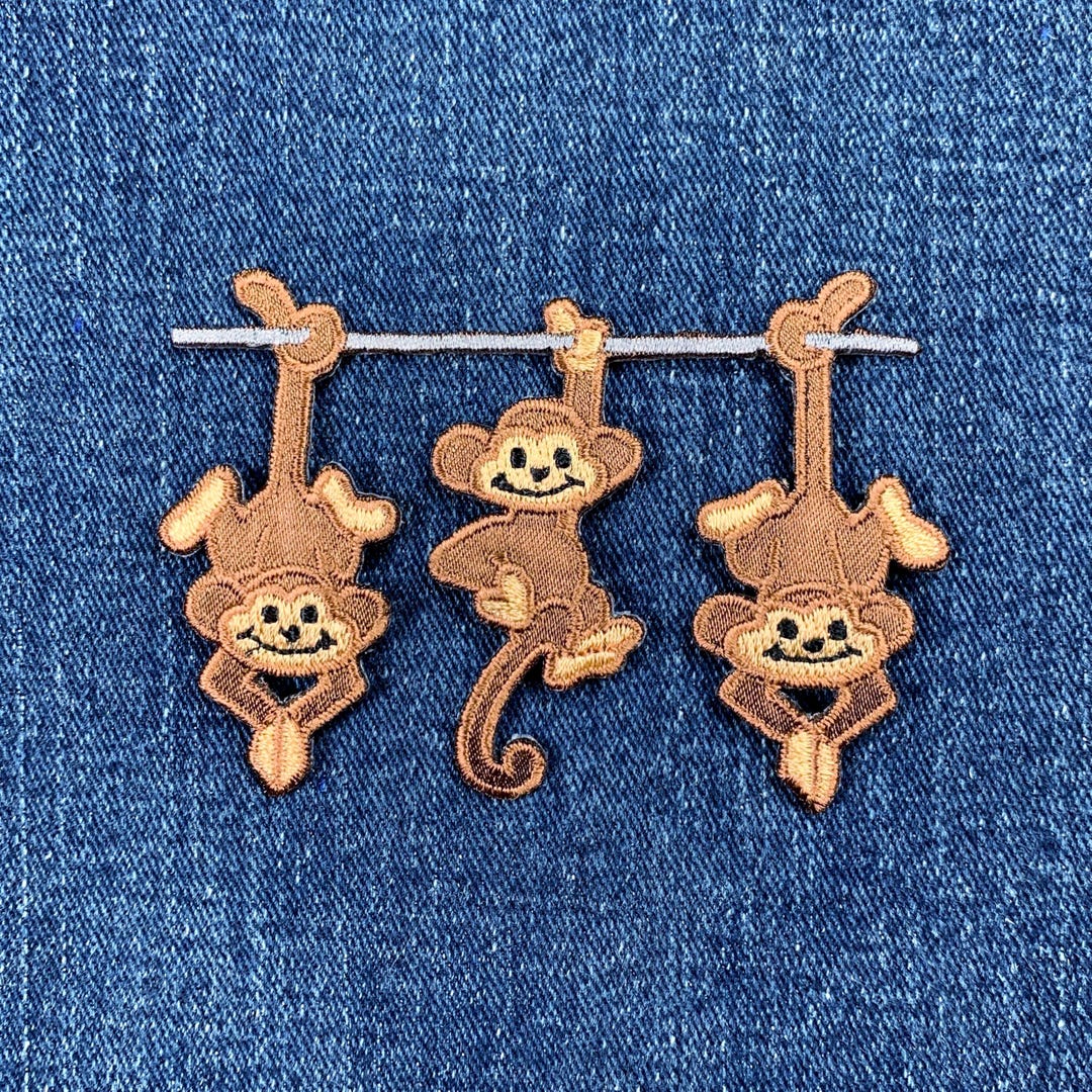 Three Monkeys Applique Patch - Embroidered Zookeeper Animal Badge 3 ...