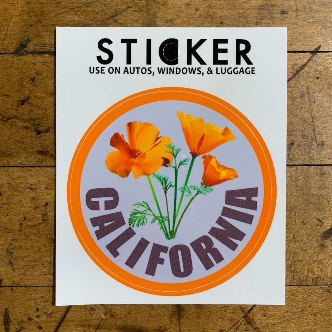 California Poppy Sticker - CA Vinyl Decal With UV Protection Car Boat ...