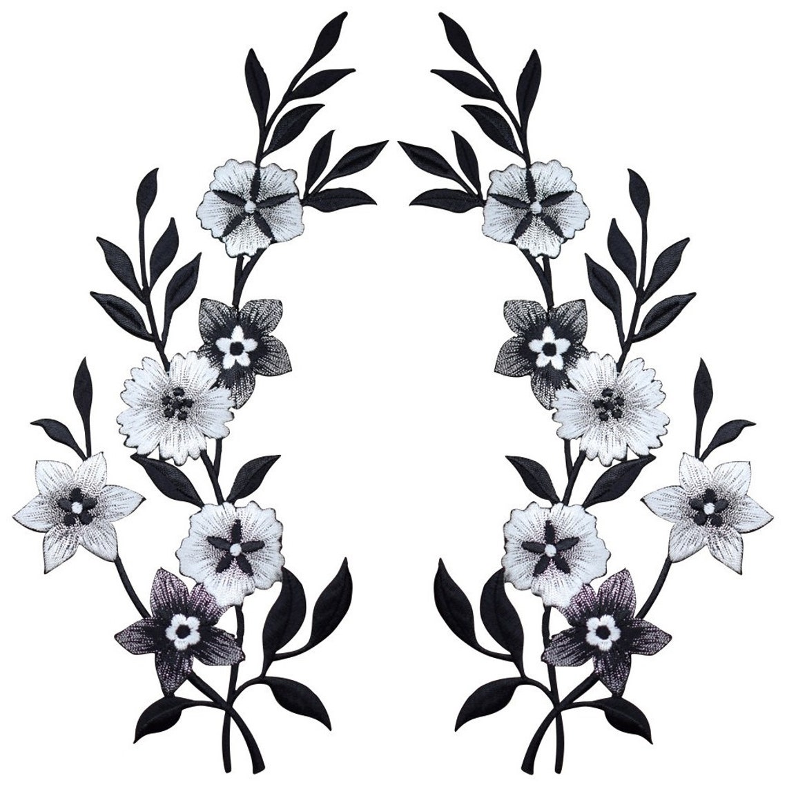 Extra Large Flower Applique Patch Set - Metallic Silver Black White 10. ...