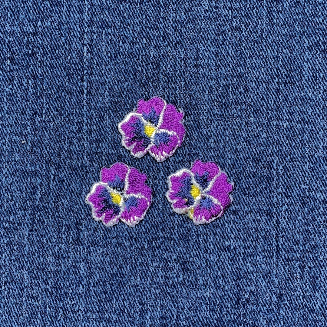 3-pack Pansy Applique Patch - Mini Violet Flower Gardening Embroidered ...