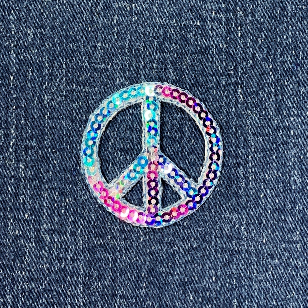 Sequin Peace Sign Applique Patch - Multicolor World Peace Badge 1.5 ...