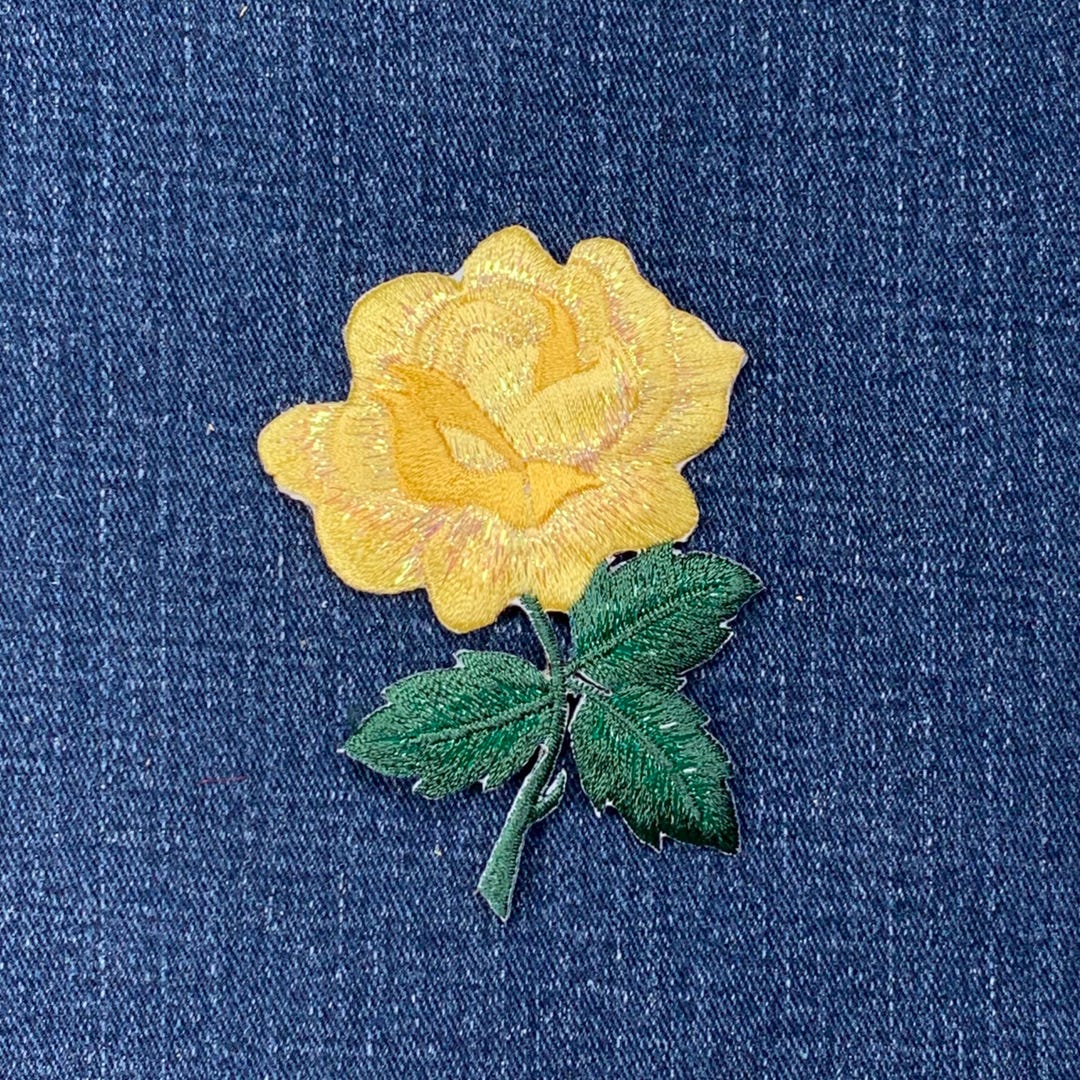 Yellow Rose Applique Patch - Embroidered Flower Garden Badge 3-1/8 ...