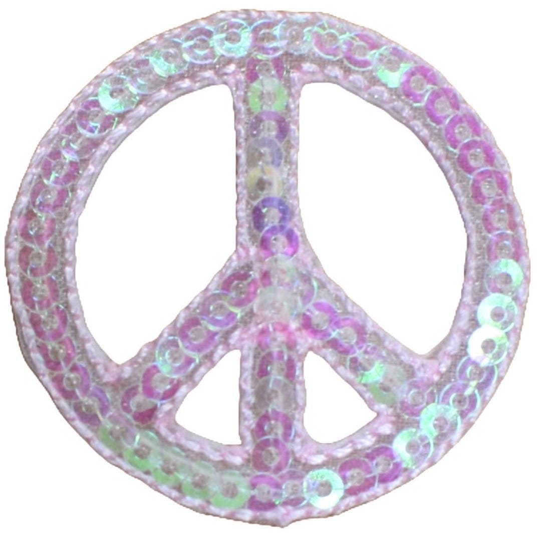 Peace Sign Applique Patch - Pink Sequin World Peace Badge 1.5" (iron On ...