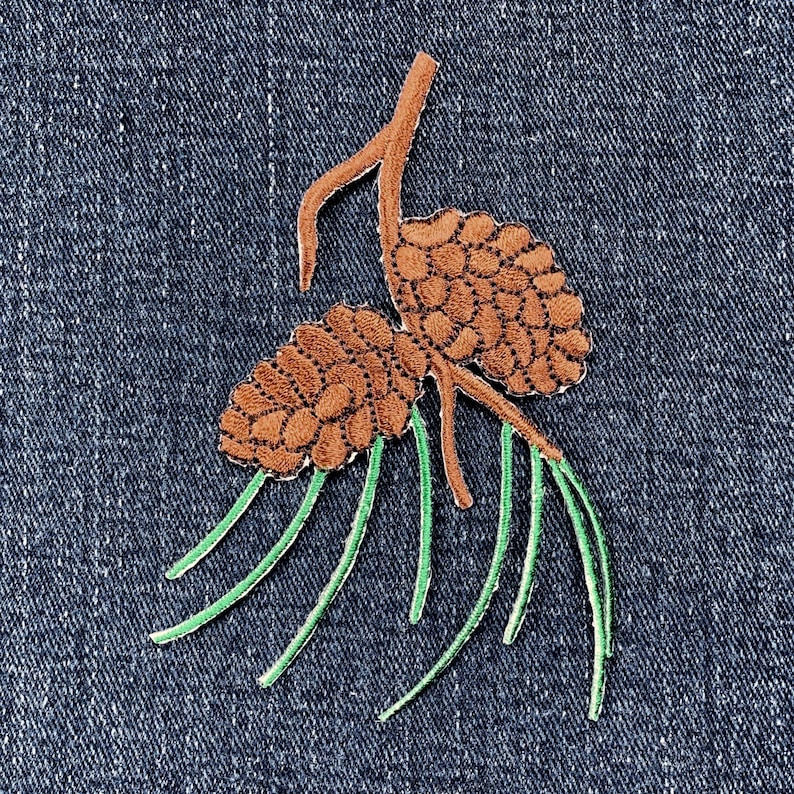 Pine Needles & Cones Applique Patch - Embroidered Nature Badge 3-7/8 ...