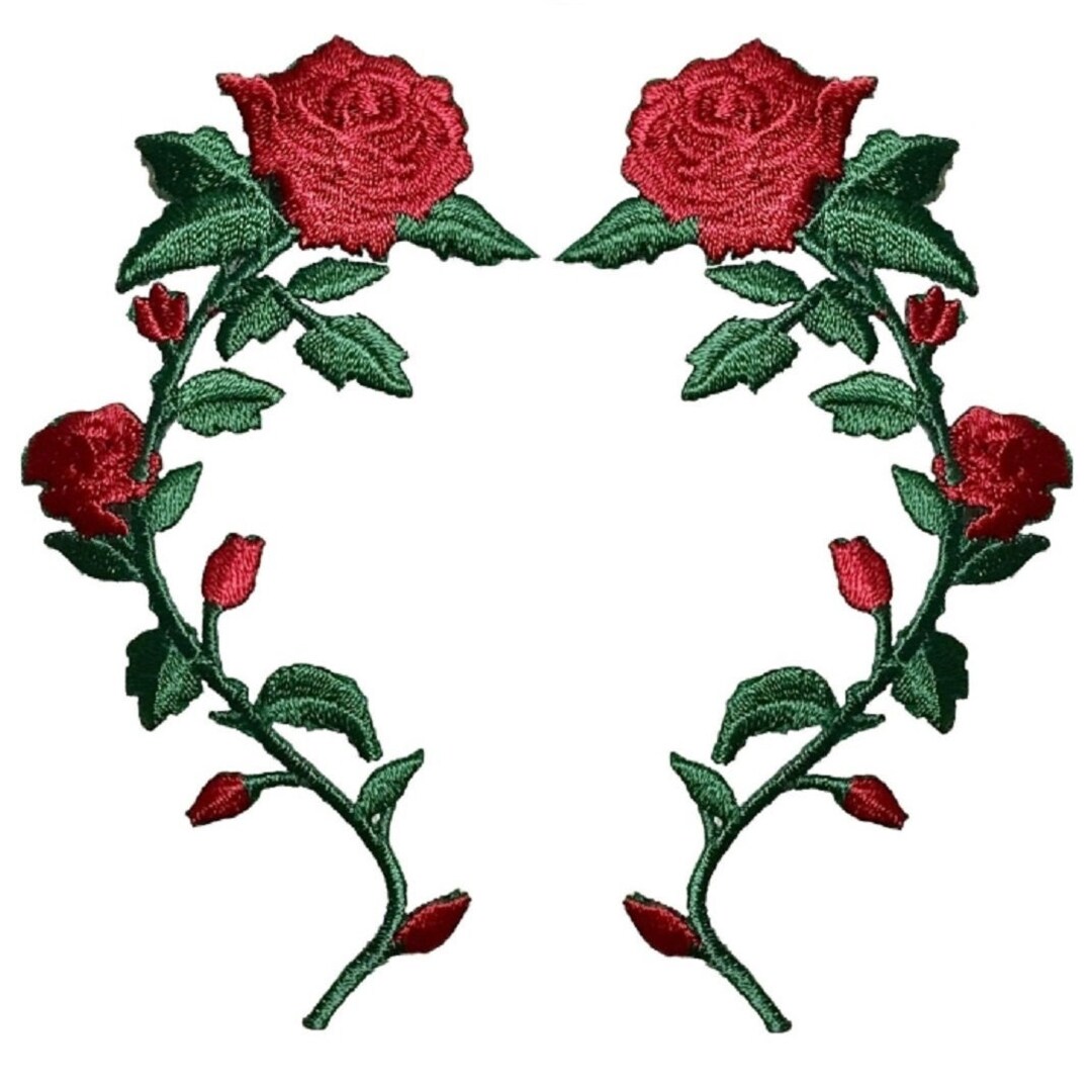 2-pack Red Rose Applique Patch Set - Medium Love Flowers Embroidered ...