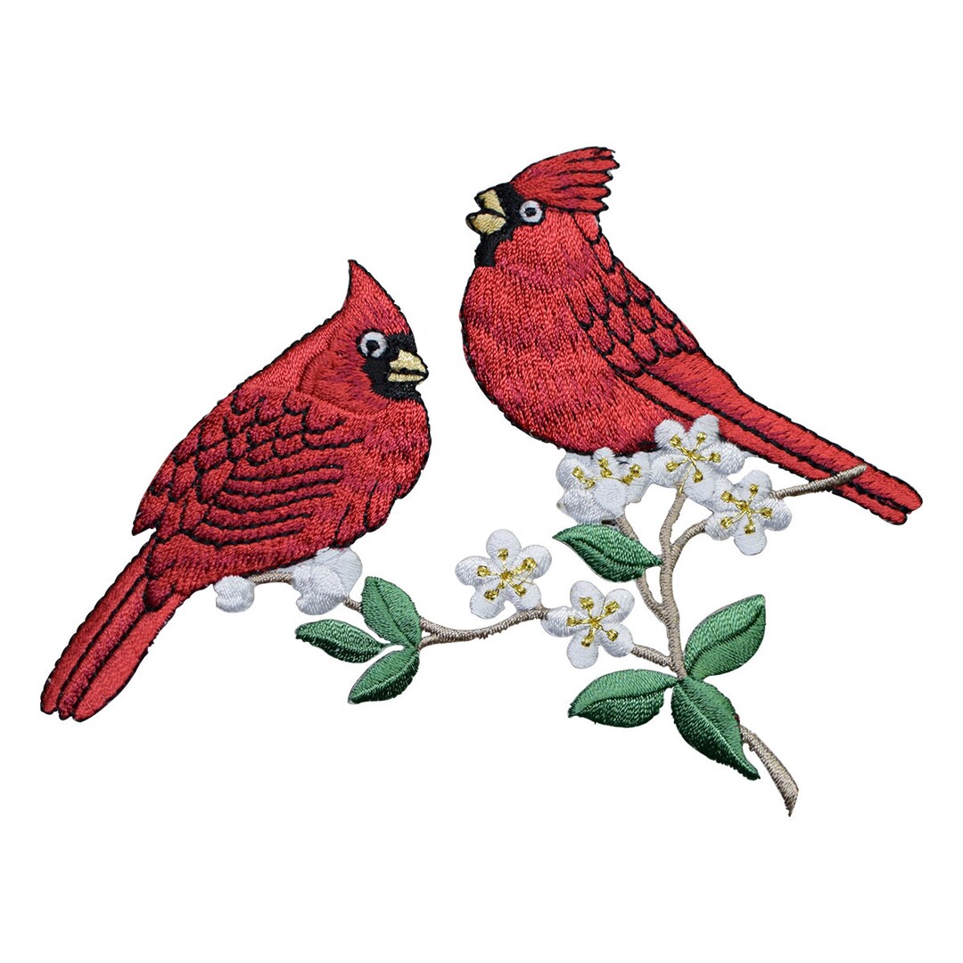 Two Cardinal Birds Applique Patch - Branch, Flowers 5.25" (iron On) - Etsy