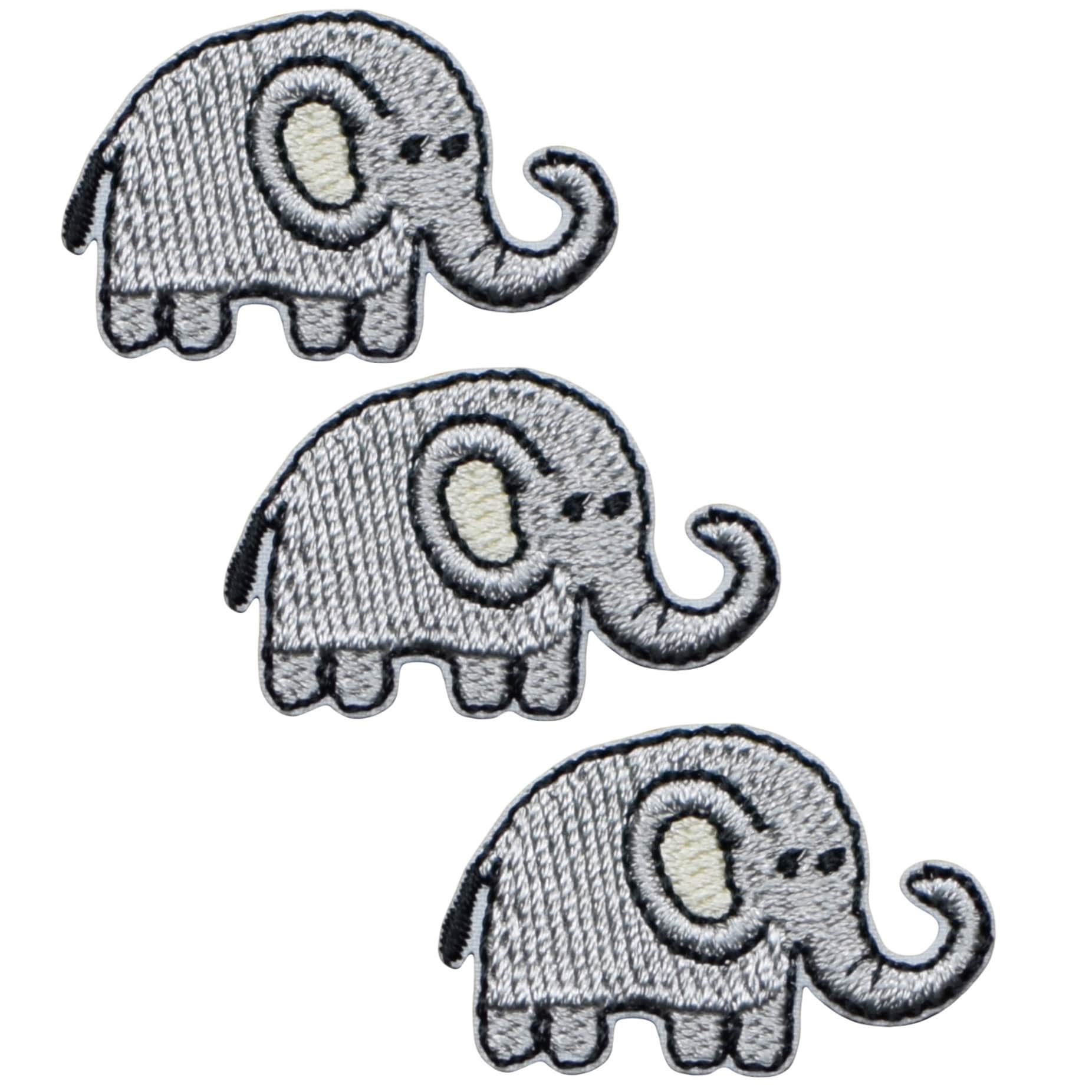 3-pack Elephant Applique Patch - Mini Embroidered Animal Badge 1-1/8 ...