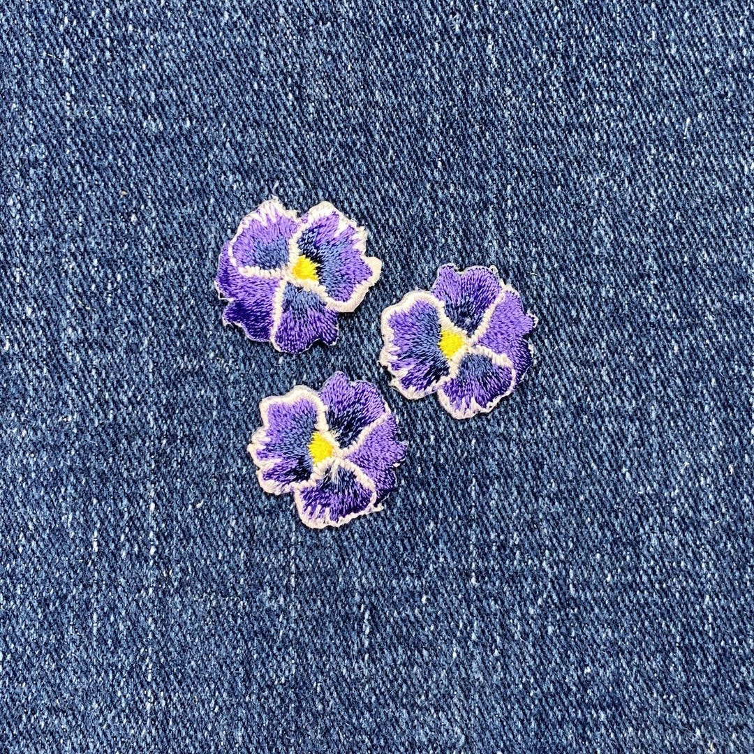 3-pack Pansy Applique Patch - Mini Embroidered Purple Flower Badge .75 ...