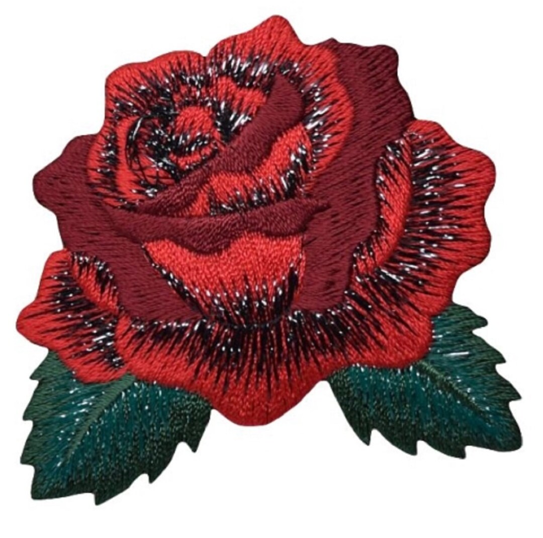Medium Red Rose Applique Patch - Flower Bloom Gardening Badge 2-5/8 ...