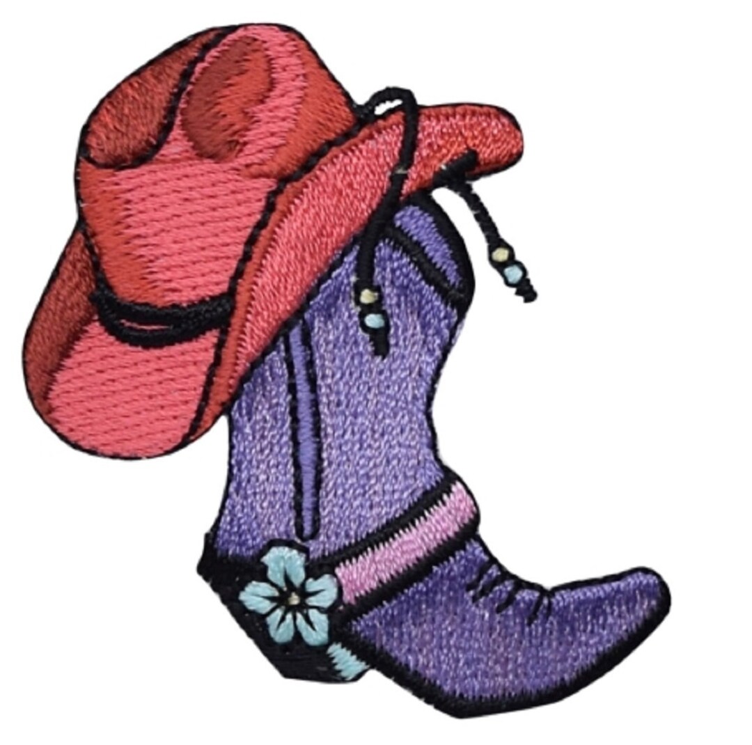 Cowboy Boot Applique Patch - Western Hat, Flower, Rancher Badge 2.25 ...