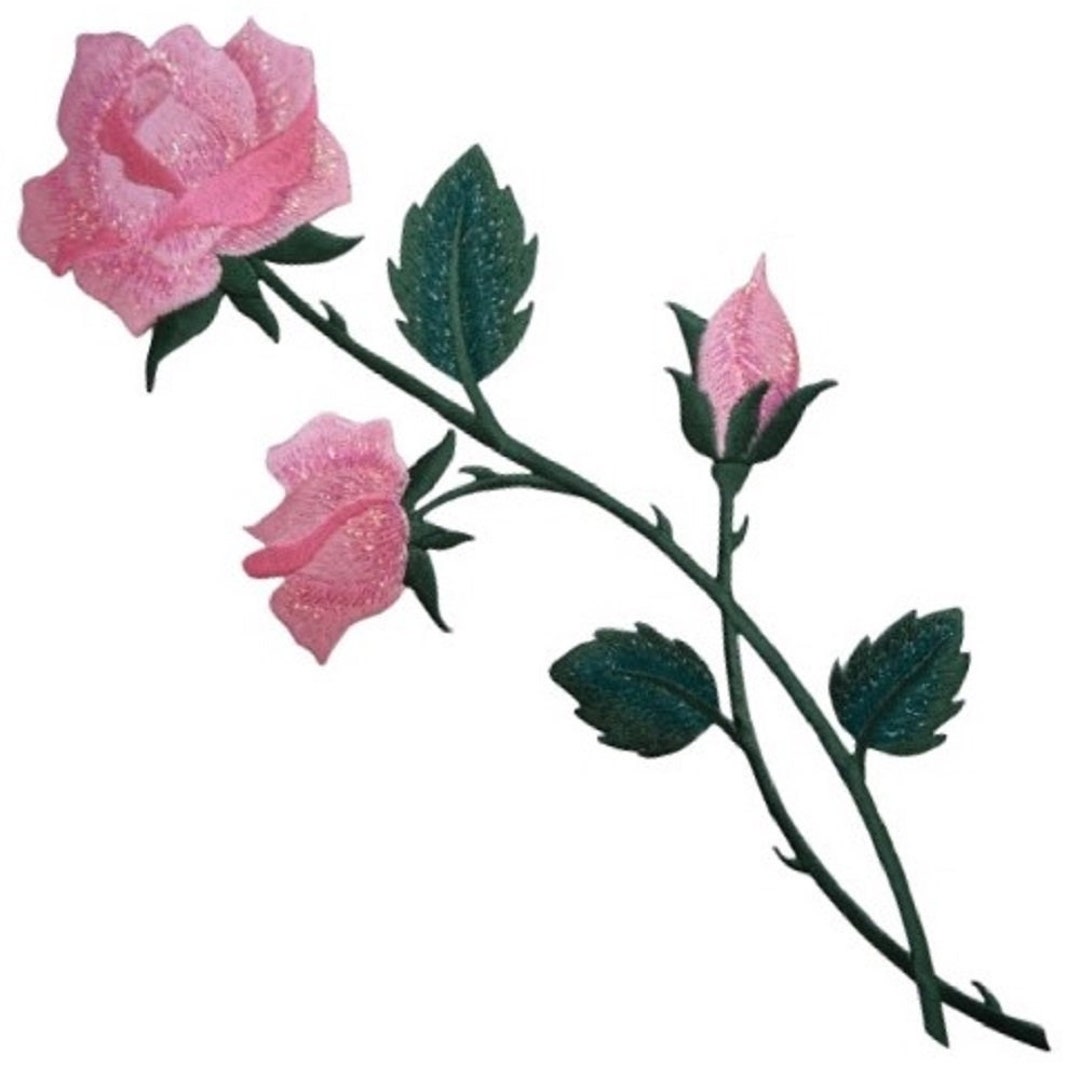 Extra Large Pink Rose Applique Patch - Long Stem Flower Bloom 10.5 ...