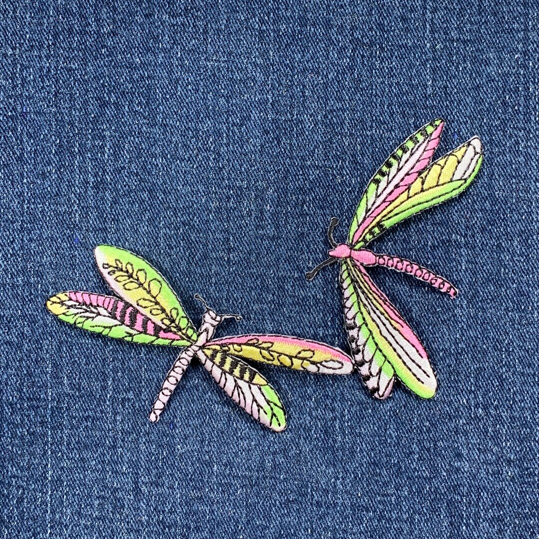Two Dragonflies Applique Patch - Embroidered Dragonfly Insect Badge 4 ...