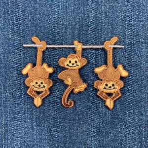 Monkey Applique Patch Hanging Monkeys, Animal Badge 3 iron On - Etsy