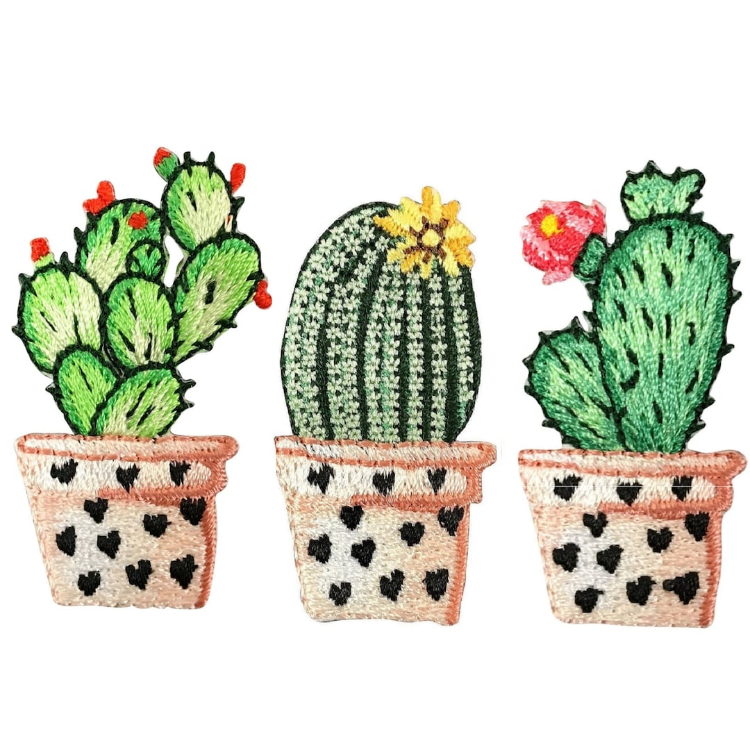 Cactus Applique Patch - Heart Pots, Flowers 1-7/8" (3-pack, Iron On) - Etsy