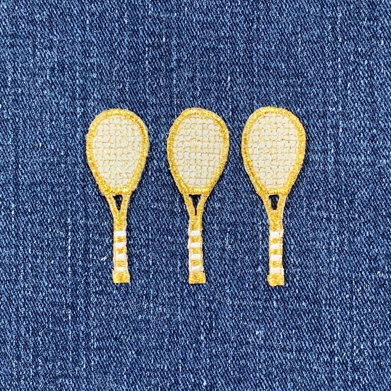 3-pack Tennis Applique Patch - Embroidered Gold Racket Sports Badge 1. ...