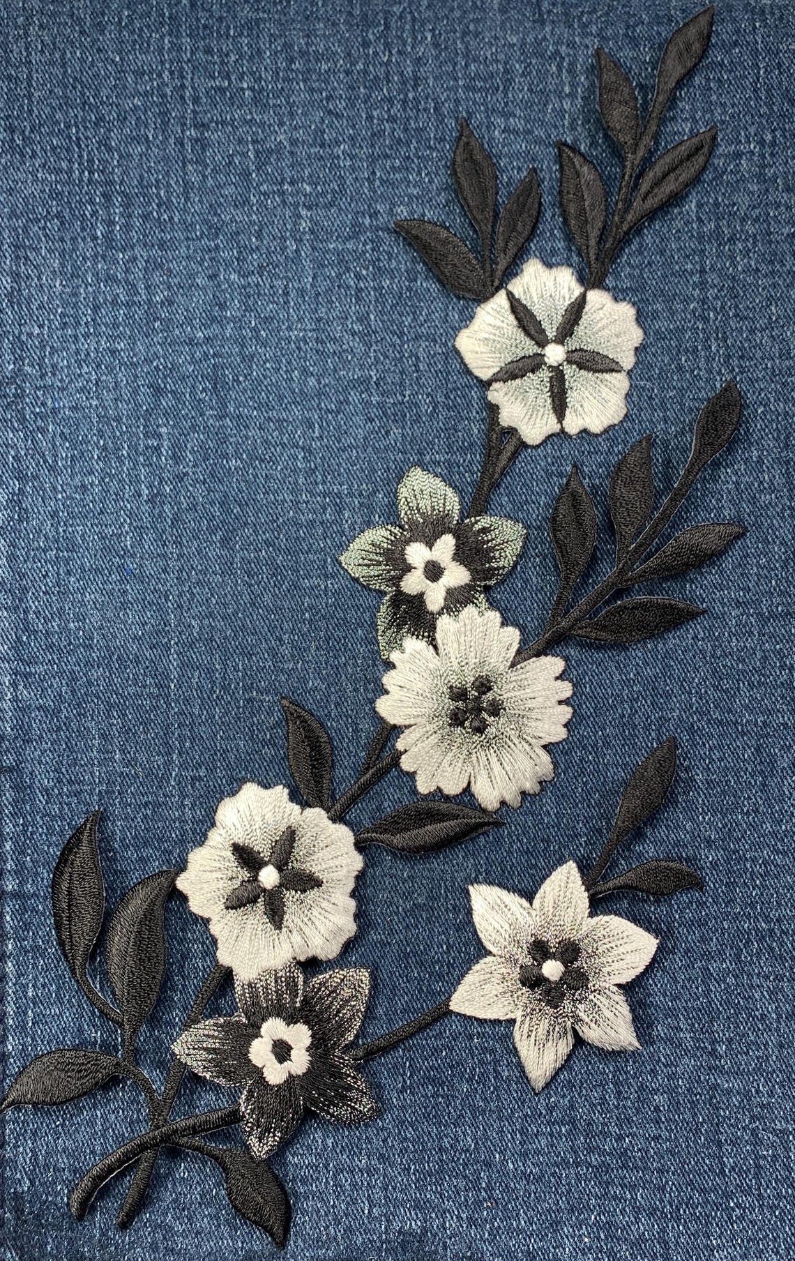 Extra Large Flower Applique Patch Set - Metallic Silver Black White 10. ...