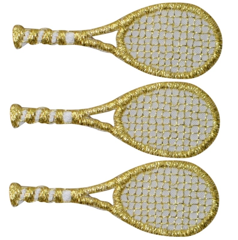 3-pack Tennis Applique Patch - Embroidered Gold Racket Sports Badge 1. ...