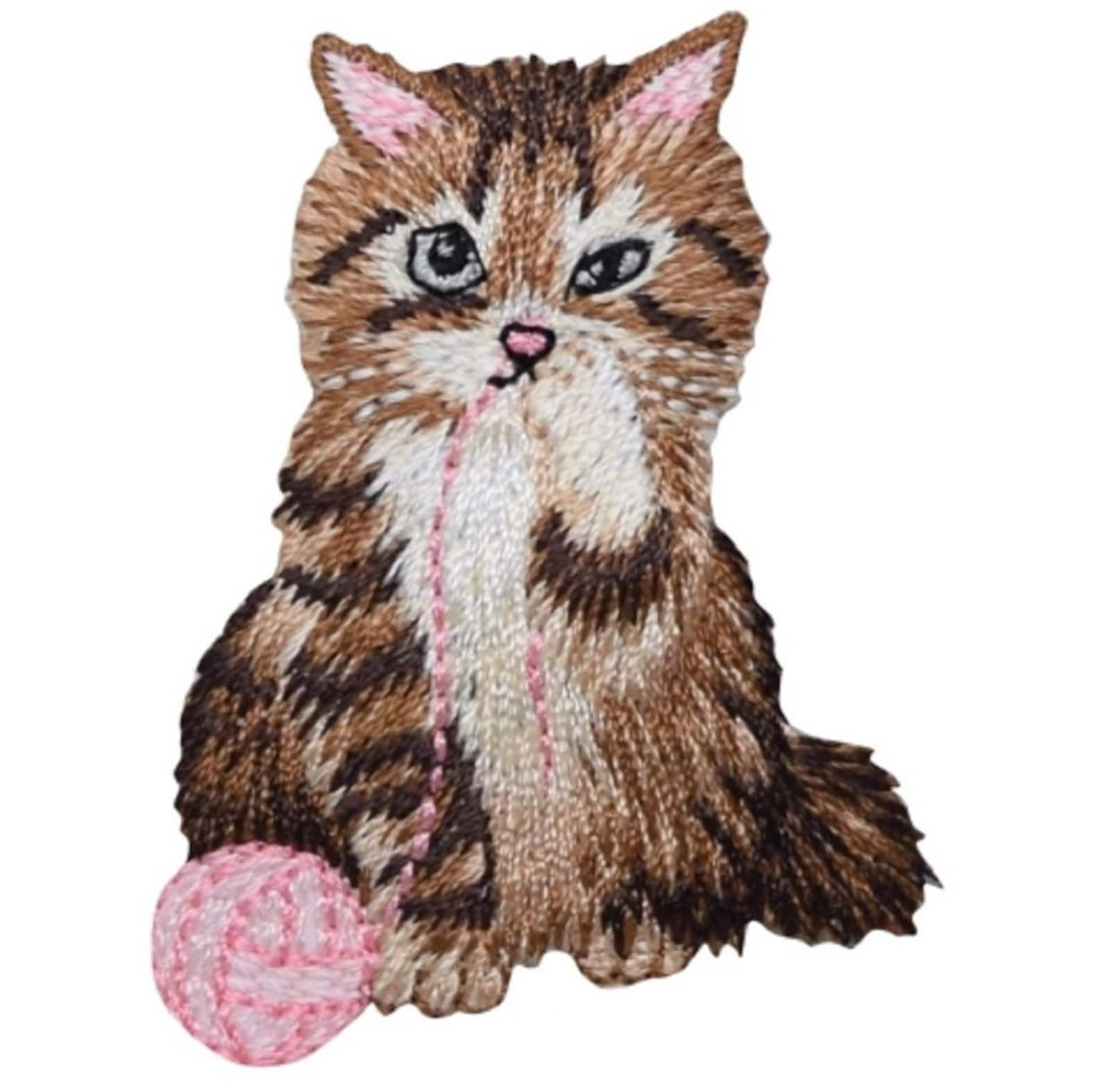 Kitty Cat Applique Patch Pink Yarn Brown Kitten 2-3/8 - Etsy